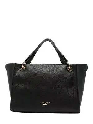 TWINSET Logo-plaque Pebbled Tote Bag - Black