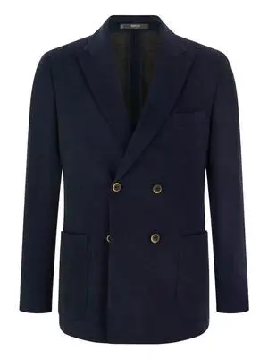Boggi Milano Brooklyn Double-breasted Blazer In Wool Blend B Jersey - Blue