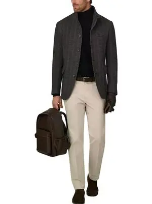 Boggi Milano Peacoat Herringbone In Wool And Cotton - Grey