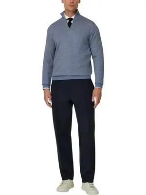 Boggi Milano Roll Neck Jumper Quarter-zip Merino Wool Cashwool® Mouliné Blue