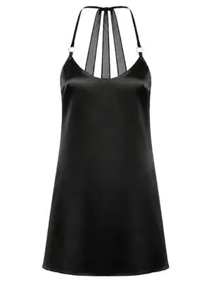 OW Lindsey Mesh-panel Satin Mini Dress - Black