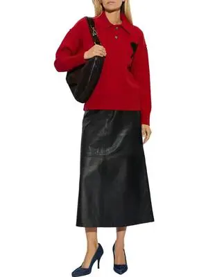 AMI Paris De Coeur Long-sleeve Polo Sweater - Red