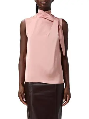 HANITA Sleeveless Satin Blouse With Draped Pussy-bow Collar - Pink