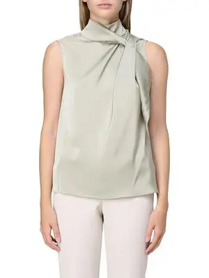 HANITA Sleeveless Satin Blouse With Draped Pussy-bow Collar - Sage