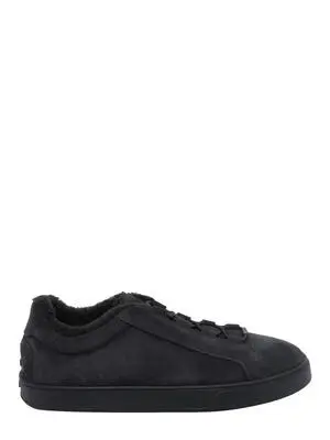 TOD'S Suede Slip-on Sneakers With Shearling Lining And Rubber Pebbles - Black