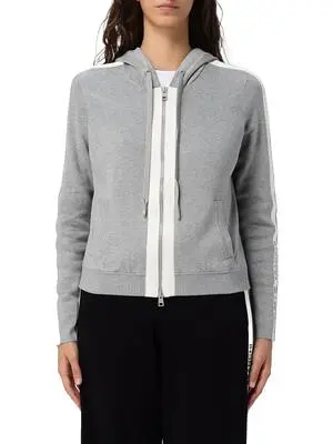 Elisabetta Franchi Wool Blend Knit Zip-up Hoodie With Logo Bands - Grey