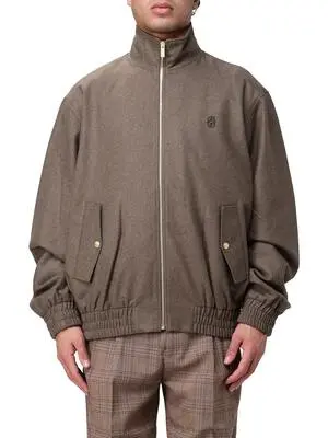 Drole De Monsieur High Neck Virgin Wool Bomber Jacket With Embroidered Logo - Brown