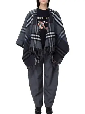 Burberry Asymmetric Vintage Check Cashmere And Wool Cape - Grey