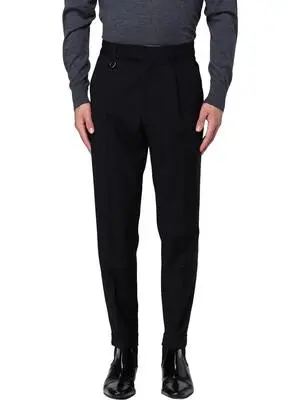 PAOLO PECORA Slim Fit Pleated Gabardine Tailored Pants - Black