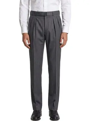 Tagliatore Pleated Virgin Wool Tailored Pants With Mid-rise Waist - Black