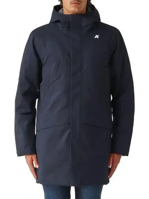 K-WAY Knee-length Waterproof Parka With Hood And Primaloft® Padding - Navy