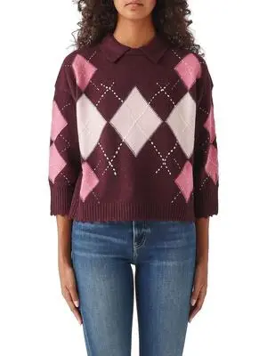 Pinko Argyle Wool And Cashmere Long-sleeved Polo Sweater - Red