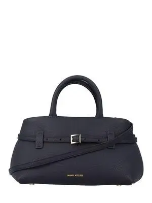Manu Atelier Le Cambon 25 Handbag In Grained Calf Leather With Double Handle - Black