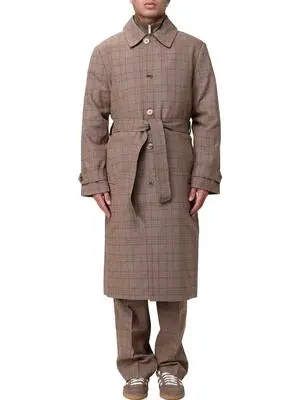 Drole De Monsieur Prince Of Wales Check Trench Coat In A Wool Blend - Brown