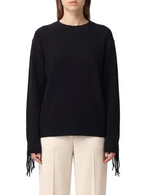 PAROSH P.a.r.o.s.h. Cashmere Crewneck Sweater With Embroidery, Fringes And Dropped Shoulders - Black