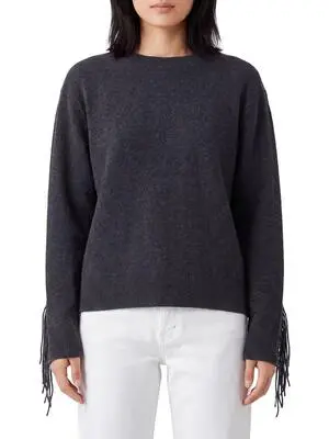 PAROSH P.a.r.o.s.h. Cashmere Crewneck Sweater With Embroidery, Fringes And Dropped Shoulders Grey