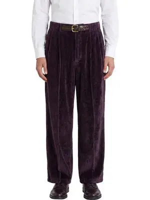 Giorgio Armani Ribbed Viscose Velvet Wide-leg Trousers - Plum