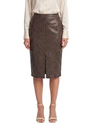 TWINSET Slim Fit Python Print Faux Leather Midi Pencil Skirt