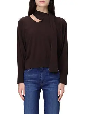 Incotex Relaxed Fit Jersey Top With Scarf Collar And V-neck - Brown
