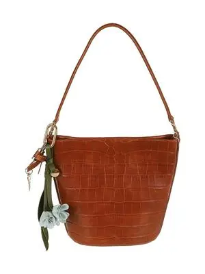 SELF-PORTRAIT Croc-effect Leather Mini Bucket Bag With Top Handle - Brown