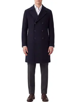 Tagliatore Double-breasted Knee-length Leather And Suede Coat - Blue