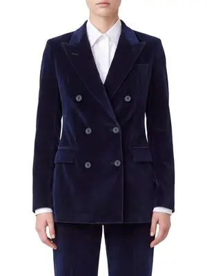 Tagliatore Double-breasted Wool And Cashmere Velvet Blazer With Peak Lapels - Blue