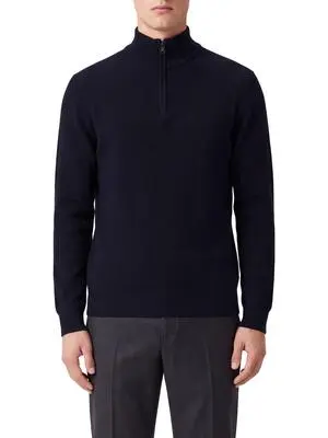 Brioni Half-zip Turtleneck Sweater In Cashmere And Wool Blend Navy