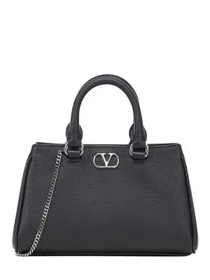 Valentino Garavani Vlogo Signature Grained Calfskin Leather Handbag - Black