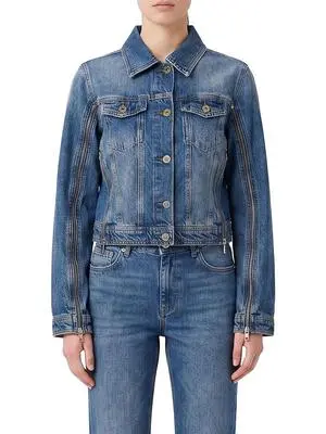 Liu Jo Cotton Denim Jacket With Zipped Cuffs And Metallic Buttons - Blue