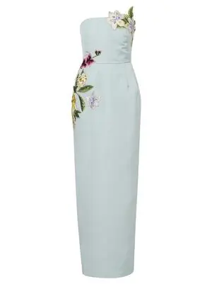 Oscar De La Renta Floral Embroidered Silk Bustier Gown - Multicoloured