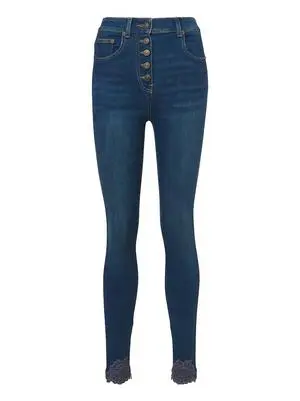 Valentino Garavani Lace-trimmed Skinny Jeans - Blue