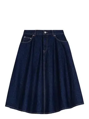 Maje Flared Denim Midi Skirt - Navy
