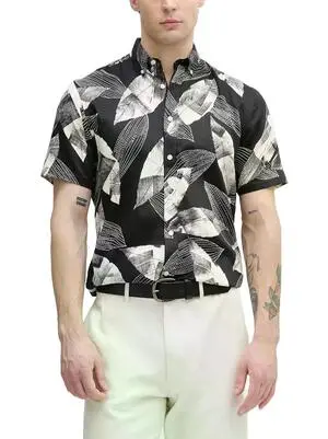 LINDBERGH Leaf-print Short-sleeve Shirt - Black