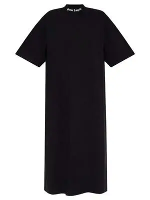 Palm Angels Logo-print High-neck Midi Dress - Black