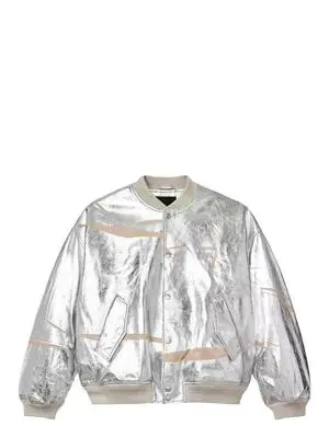 PURPLE BRAND Metallic-effect Leather Bomber Jacket - Silver