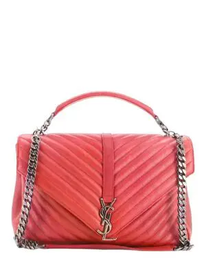 Saint Laurent Classic Monogram College Bag Matelasse Chevron Leather Large Shoulder Bag - Red