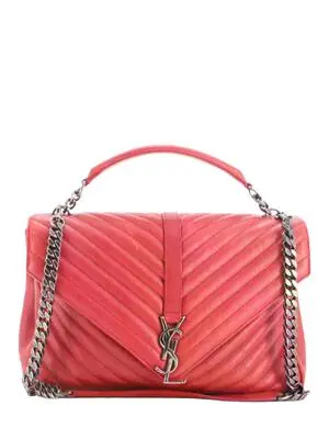 Saint Laurent Classic Monogram College Bag Matelasse Chevron Leather Large Shoulder Bag - Red