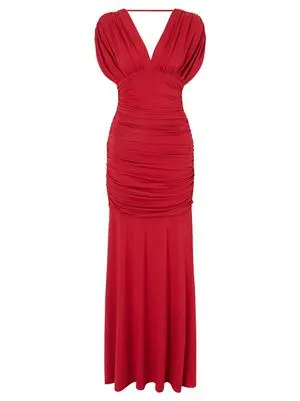 Simkhai Norvelle Gathered Jersey Gown - Red