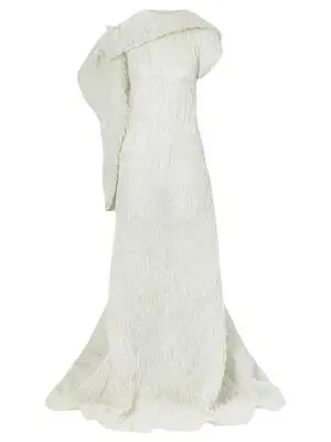 Maticevski Radiance Asymmetric Draped Chiffon-jacquard Gown - White