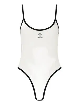 Versace Logo-embroidered Ribbed Cotton Bodysuit - White