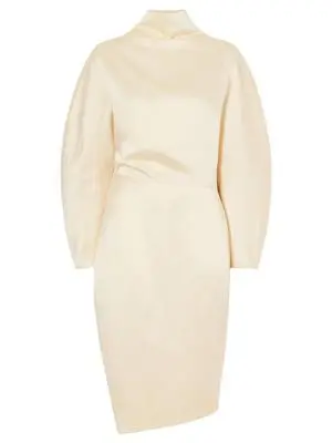 Khaite Harlin Draped Satin Ramie-blend Midi Dress - Neutrals