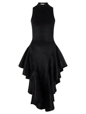 Alaïa Ruffled Velvet Turtleneck Midi Dress - Black