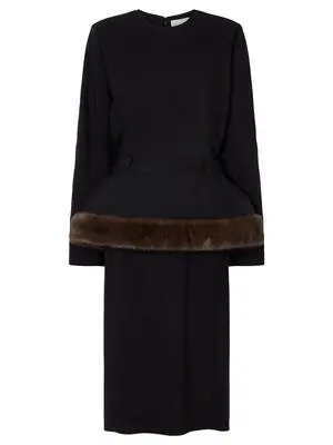 Stella McCartney Plush-trimmed Belted Crepe Midi Dress - Black