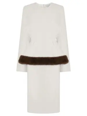 Stella McCartney Plush-trimmed Belted Crepe Midi Dress - Neutrals