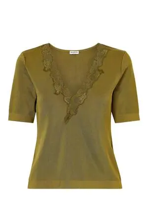 Balmain Lace-trimmed Knitted T-shirt - Green