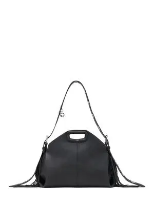 Maje Grained Leather Miss M Shoulder Bag Black