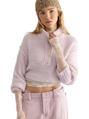 Free People Tucked Henley Pullover At Free People In Sugar Swirl Combo Falling Petal