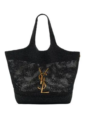 Saint Laurent Icare Maxi Raffia Tote Bag - Black