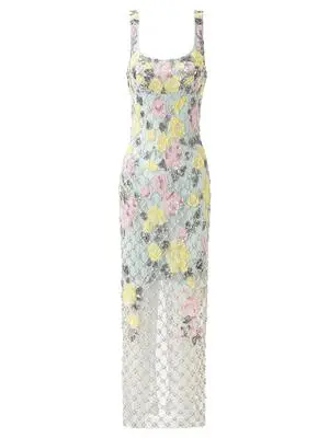 LA FUORI Celeste Jardin Embroidered Midi Dress - Multi