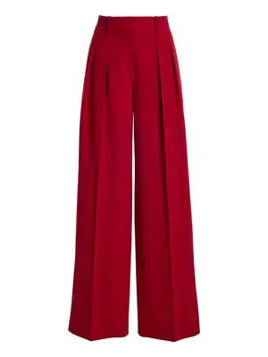 Michael Kors Pleated Wool-blend Wide-leg Pants - Red